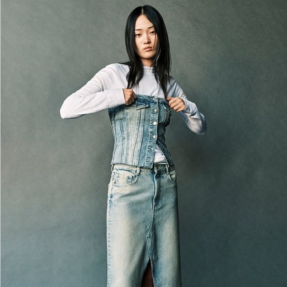Zara | Tops | Zara Blue Trf Corset Denim Top | Poshmark